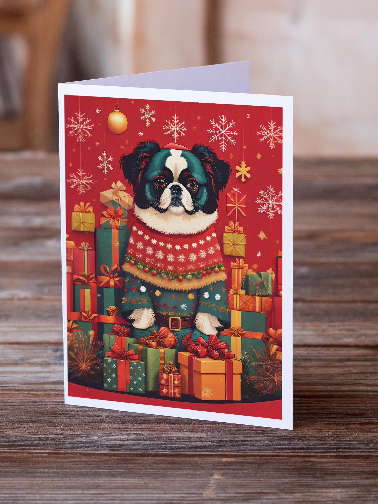 Caroline's Treasures DAC3111GCA7P Japanese Chin Holiday Christmas Greeting Cards Pack of 8 Blank Cards with Envelopes Whimsical A7 Size 5x7 Blank Note Cards