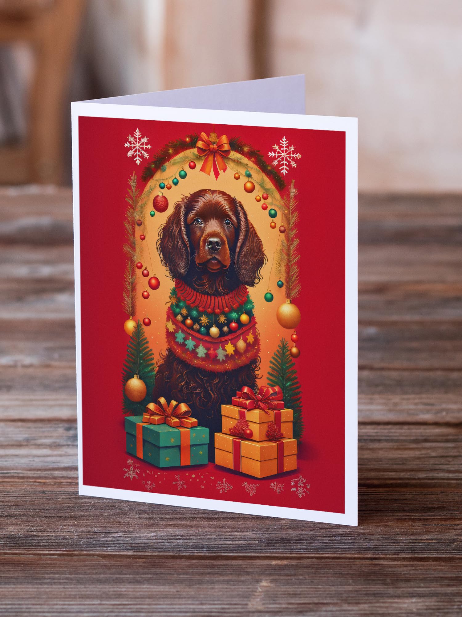 Caroline's Treasures DAC3057GCA7P Boykin Spaniel Holiday Christmas Greeting Cards Pack of 8 Blank Cards with Envelopes Whimsical A7 Size 5x7 Blank Note Cards