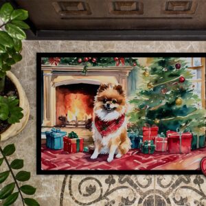 Caroline's Treasures DAC2723MAT Pomeranian Cozy Christmas Doormat Front Door Mat Indoor Outdoor Rugs for Entryway, Non Slip Washable Low Pile, 18H X 27W