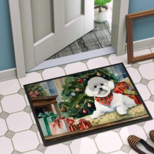 Caroline's Treasures DAC2611JMAT Bichon Frise Cozy Christmas Doormat Front Door Mat Indoor Outdoor Rugs for Entryway, Non Slip Washable Low Pile, 24H X 36W