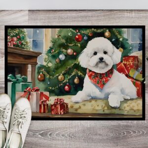 Caroline's Treasures DAC2611JMAT Bichon Frise Cozy Christmas Doormat Front Door Mat Indoor Outdoor Rugs for Entryway, Non Slip Washable Low Pile, 24H X 36W