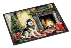 caroline's treasures dac2753jmat siberian husky cozy christmas doormat front door mat indoor outdoor rugs for entryway, non slip washable low pile, 24h x 36w