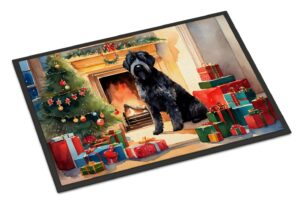 caroline's treasures dac2619mat bouvier des flandres cozy christmas doormat front door mat indoor outdoor rugs for entryway, non slip washable low pile, 18h x 27w