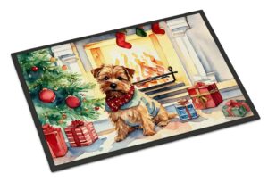 caroline's treasures dac2709mat norfolk terrier cozy christmas doormat front door mat indoor outdoor rugs for entryway, non slip washable low pile, 18h x 27w