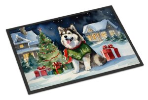 caroline's treasures dac2592mat alaskan malamute cozy christmas doormat front door mat indoor outdoor rugs for entryway, non slip washable low pile, 18h x 27w