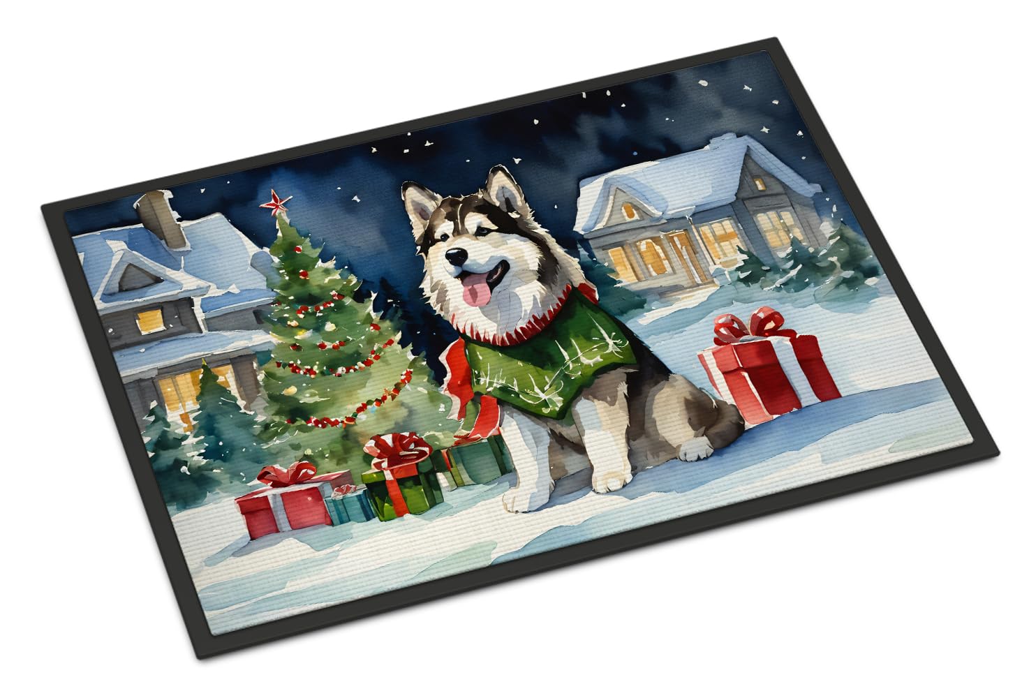 Caroline's Treasures DAC2592MAT Alaskan Malamute Cozy Christmas Doormat Front Door Mat Indoor Outdoor Rugs for Entryway, Non Slip Washable Low Pile, 18H X 27W