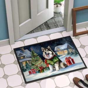 Caroline's Treasures DAC2592MAT Alaskan Malamute Cozy Christmas Doormat Front Door Mat Indoor Outdoor Rugs for Entryway, Non Slip Washable Low Pile, 18H X 27W