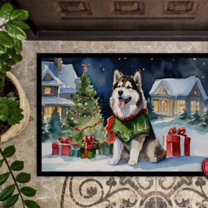 Caroline's Treasures DAC2592MAT Alaskan Malamute Cozy Christmas Doormat Front Door Mat Indoor Outdoor Rugs for Entryway, Non Slip Washable Low Pile, 18H X 27W