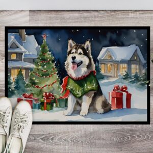 Caroline's Treasures DAC2592MAT Alaskan Malamute Cozy Christmas Doormat Front Door Mat Indoor Outdoor Rugs for Entryway, Non Slip Washable Low Pile, 18H X 27W