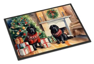 caroline's treasures dac2756jmat tibetan mastiff cozy christmas doormat front door mat indoor outdoor rugs for entryway, non slip washable low pile, 24h x 36w