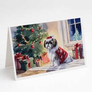 caroline's treasures dac2752gca7p shih tzu cozy christmas greeting cards pack of 8 blank cards with envelopes whimsical a7 size 5x7 blank note cards