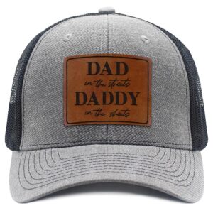 daddy to be dad in the street daddy in the sheets hat daddy leather patch baseball cap gifts for him father's day birthday (gray black)