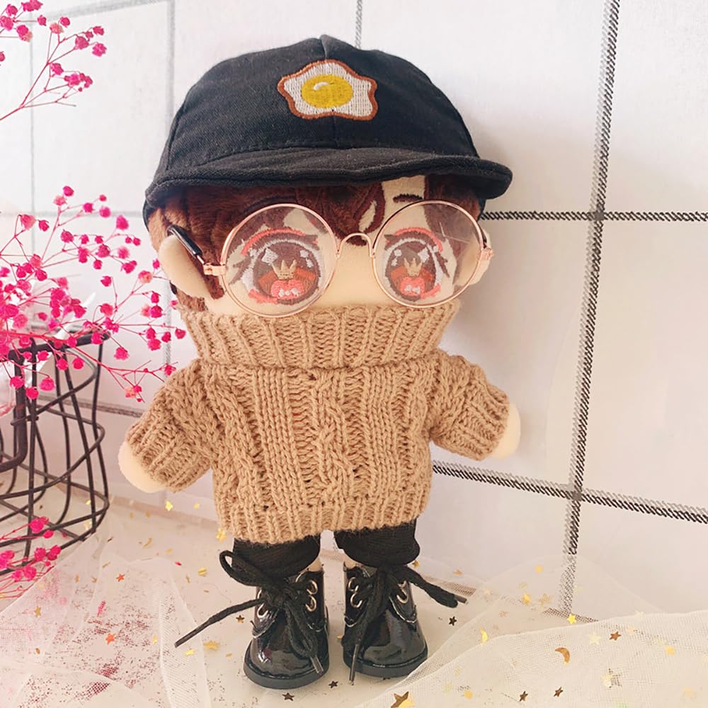 niannyyhouse Doll Clothes Suit 7.8in/20cm Plush Doll Clothes Hat + Sweater + Shorts 3-Piece Set Doll Dressup Square Face Hat Denim Shorts White Sweater (Brown)