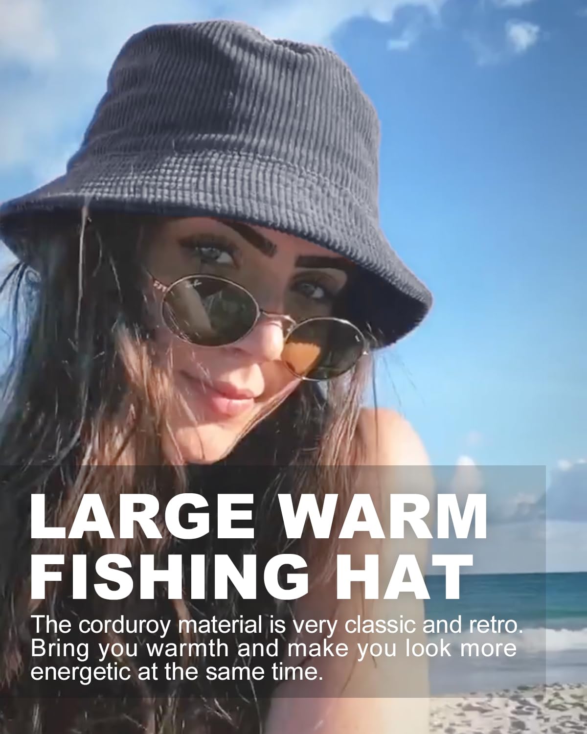 Zylioo XXL Oversize Corduroy Bucket Hat,Adjustable Large Fishing Sun Hats,Big Heads Golf Hat for Cool Weather Dark Gray