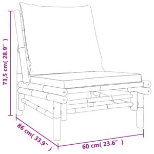 VRAXO 5 Piece Patio Lounge Set with Cream White Cushions Bamboo,Outdoor Furniture Sets-106.48lbs