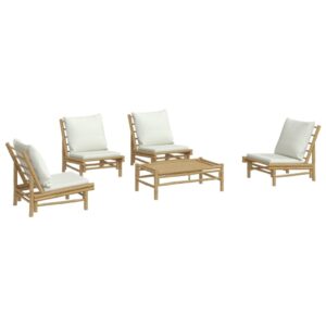 VRAXO 5 Piece Patio Lounge Set with Cream White Cushions Bamboo,Outdoor Furniture Sets-106.48lbs