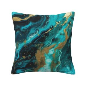 adanti turquoise blue gold marble print throw pillow cover square soft cushion cover throw pillow case for home decor living room bed couch car 20"x20"