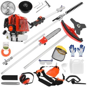 worparsen power hedge trimmers,52cc 5 in 1 cordless gas hedge trimmer, gas powered brush cutter gas string trimmer hedge trimmer tree cutter pruner pole saw hedge trimmers