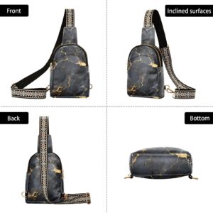 ZOEO Sling Backpack Crossbody Shoulder Bags Men Women Multipurpose Chest Bag for Travel Hiking Sports Black and Golden Marble