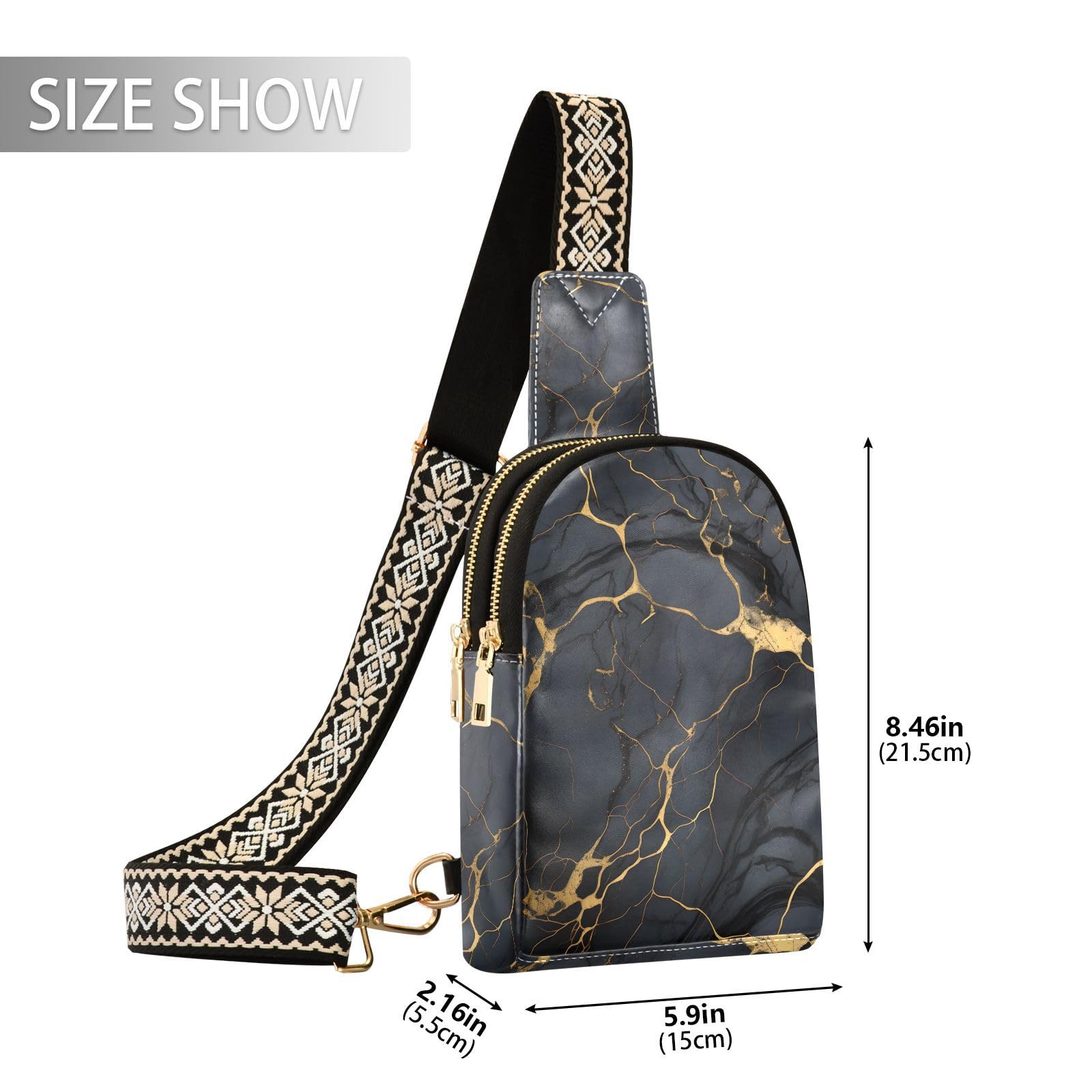 ZOEO Sling Backpack Crossbody Shoulder Bags Men Women Multipurpose Chest Bag for Travel Hiking Sports Black and Golden Marble