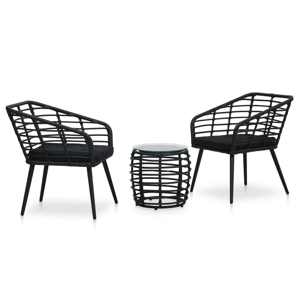 Makastle Outdoor Patio Bistro Set, 3 Piece Rattan Wicker Conversation Chair Sets Balcony Furniture for Yard Lawn Garden Porch Poolside, Poly Rattan Black