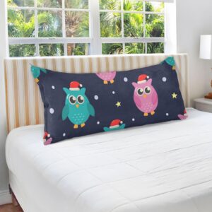 Cartoon Christmas Owls Pillowcase for Hair and Skin Body Pillow Cover Long Body Pillow Case 20"X 54" Fluffy Pillow Case with Zipper for Women Men