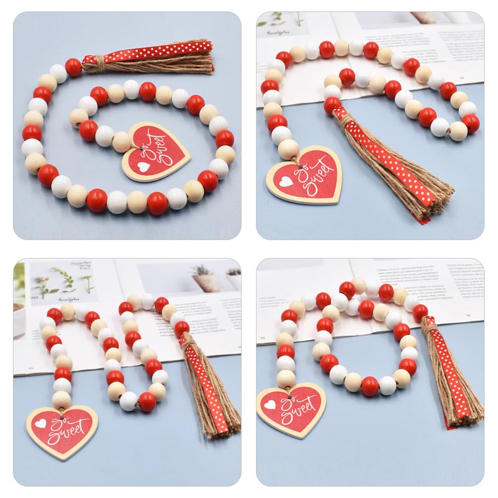 Sweet Valentine's Day Rope Tassel Beads Printed Dot Tassel Wood Beads DIY Decorative Pendant Wood Beads Garlands Bead Garland Home Decor Wall Valentine Day Decor Wood Decor