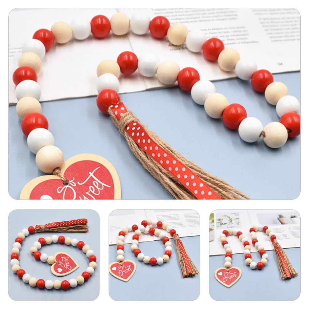 Sweet Valentine's Day Rope Tassel Beads Printed Dot Tassel Wood Beads DIY Decorative Pendant Wood Beads Garlands Bead Garland Home Decor Wall Valentine Day Decor Wood Decor