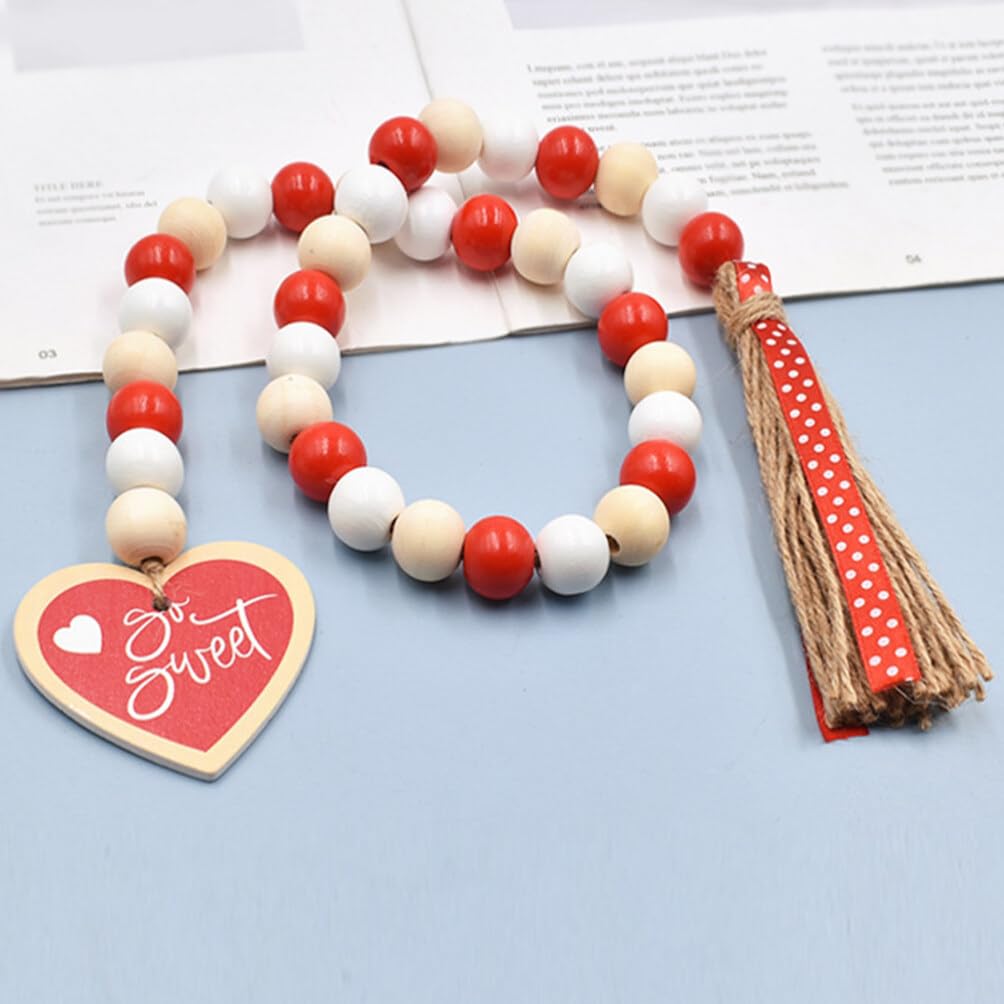 Sweet Valentine's Day Rope Tassel Beads Printed Dot Tassel Wood Beads DIY Decorative Pendant Wood Beads Garlands Bead Garland Home Decor Wall Valentine Day Decor Wood Decor