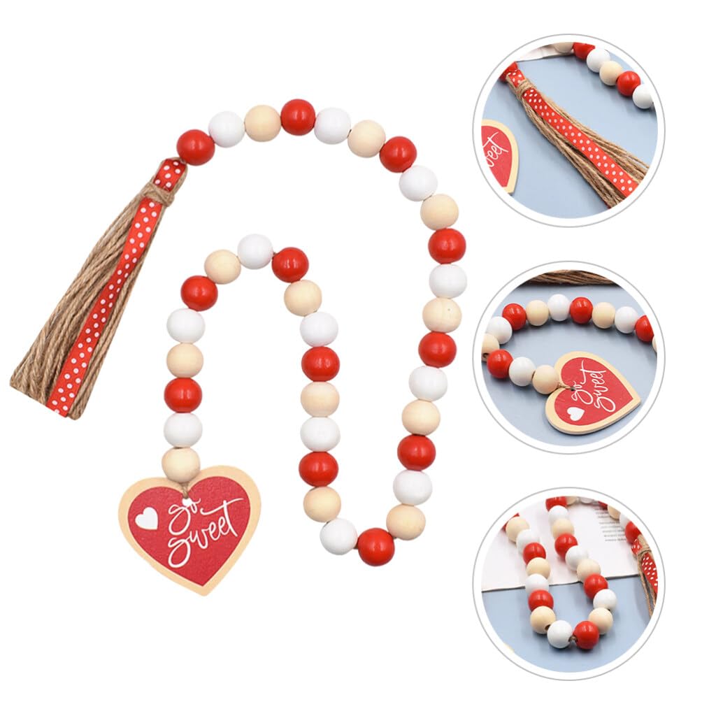 Sweet Valentine's Day Rope Tassel Beads Printed Dot Tassel Wood Beads DIY Decorative Pendant Wood Beads Garlands Bead Garland Home Decor Wall Valentine Day Decor Wood Decor