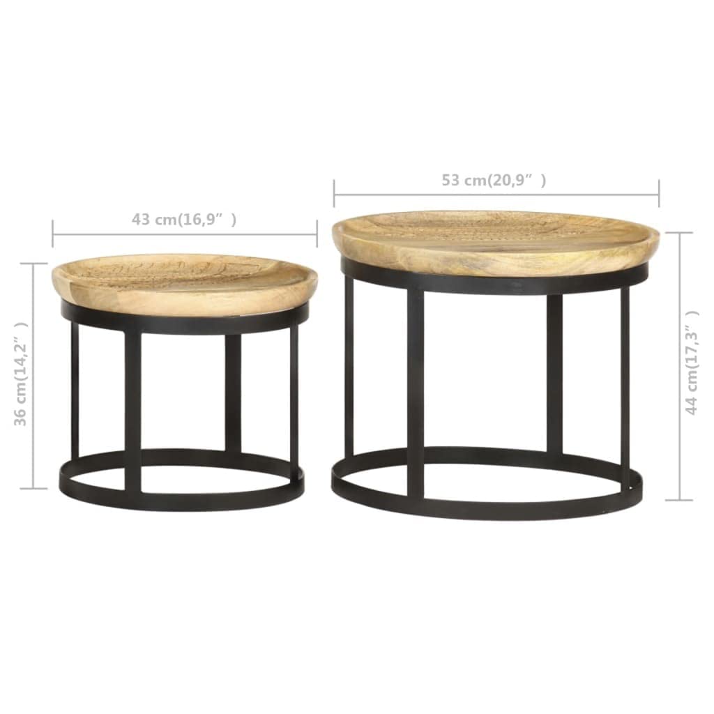 QJBSAVVA Round Side Tables 2 pcs Solid Mango Wood and Steel,Large Space Dresser Entry Tables Narrow end Table Couch Table Suitable for Home, Office, Bedroom, Meeting Room