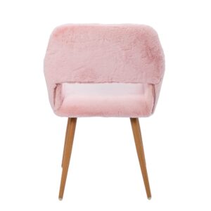 Pink Faux Fur Desk Chair with Wood Transfer Metal Legs,Furry Makeup Vanity Chair with Upholstered Back Comfy Home Office Desk Chair for Girls Women Arm Chair for Bedroom Living Room Task Chair