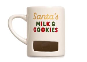 pearhead santa's milk & cookies christmas mug, holiday novelty coffee mug with slot for cookies, holiday home décor, microwave and dishwasher safe, santa’s milk & cookies mug, 9 oz