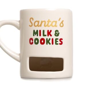 Pearhead Santa's Milk & Cookies Christmas Mug, Holiday Novelty Coffee Mug with Slot for Cookies, Holiday Home Décor, Microwave And Dishwasher Safe, Santa’s Milk & Cookies Mug, 9 Oz