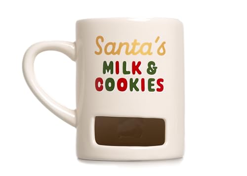 Pearhead Santa's Milk & Cookies Christmas Mug, Holiday Novelty Coffee Mug with Slot for Cookies, Holiday Home Décor, Microwave And Dishwasher Safe, Santa’s Milk & Cookies Mug, 9 Oz