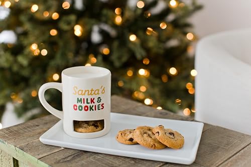 Pearhead Santa's Milk & Cookies Christmas Mug, Holiday Novelty Coffee Mug with Slot for Cookies, Holiday Home Décor, Microwave And Dishwasher Safe, Santa’s Milk & Cookies Mug, 9 Oz