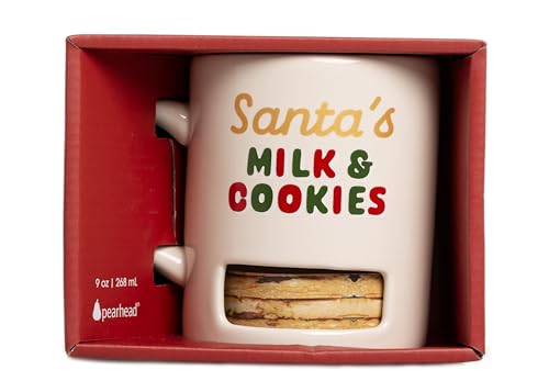 Pearhead Santa's Milk & Cookies Christmas Mug, Holiday Novelty Coffee Mug with Slot for Cookies, Holiday Home Décor, Microwave And Dishwasher Safe, Santa’s Milk & Cookies Mug, 9 Oz