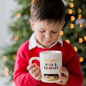 Pearhead Santa's Milk & Cookies Christmas Mug, Holiday Novelty Coffee Mug with Slot for Cookies, Holiday Home Décor, Microwave And Dishwasher Safe, Santa’s Milk & Cookies Mug, 9 Oz