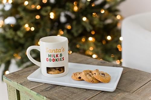 Pearhead Santa's Milk & Cookies Christmas Mug, Holiday Novelty Coffee Mug with Slot for Cookies, Holiday Home Décor, Microwave And Dishwasher Safe, Santa’s Milk & Cookies Mug, 9 Oz