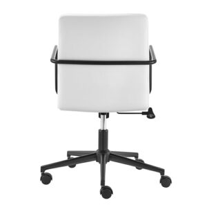 Euro Style White Faux Leather/Black Steel Leander Rolling Office Chair with Armrests - Modern Computer Desk Chair with Wheels for Work, Gaming