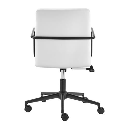 Euro Style White Faux Leather/Black Steel Leander Rolling Office Chair with Armrests - Modern Computer Desk Chair with Wheels for Work, Gaming