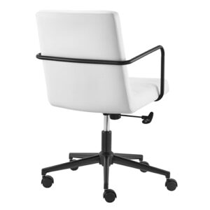 Euro Style White Faux Leather/Black Steel Leander Rolling Office Chair with Armrests - Modern Computer Desk Chair with Wheels for Work, Gaming