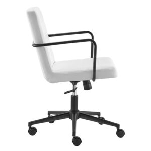 Euro Style White Faux Leather/Black Steel Leander Rolling Office Chair with Armrests - Modern Computer Desk Chair with Wheels for Work, Gaming