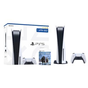 playstation 5 enhanced storage 1.8tb disc version console - ps5 disc console with 1.8tb ultra-high speed pcie gen 4 nvne ssd, ds controller, case, white, with gow voucher