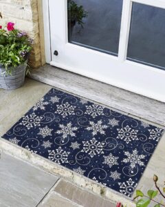 front door mat, non - slip absorbent door entry mats, doormats indoor/outdoor entrance small rugs, christmas white snowflakes texture blue doormat - floor mats for home 16x24 inch