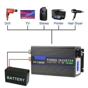 Sine Wave Car Inverter 1500W Home Solar Inverter with UPS with Charging LCD Display Supports Lithium Battery