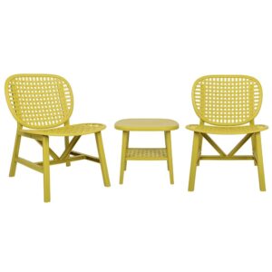 3 pieces hollow design patio table chair set all weather conversation bistro set outdoor coffee table with open shelf and lounge chairs with widened seat for balcony garden yard yellow