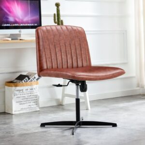 daesar office chair brown pu material. home computer chair office chair adjustable 360 °swivel cushion chair with black foot swivel chair makeup chair study desk chair. no wheels