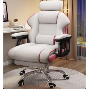 Ergonomic Office Chair, Executive Office Chair Comfortable Foot Pedal PU Leather Ergonomic Computer Office Home Study Height Adjustable Swivel Chair (Color : White, Size : Foot Pedal)