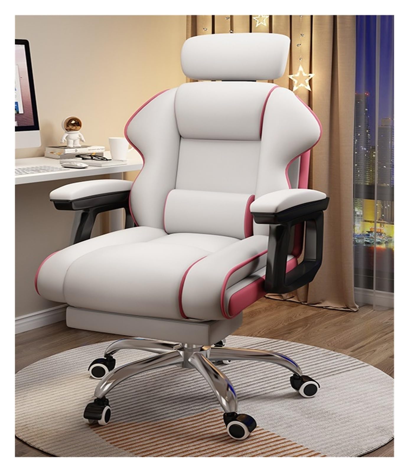 Ergonomic Office Chair, Executive Office Chair Comfortable Foot Pedal PU Leather Ergonomic Computer Office Home Study Height Adjustable Swivel Chair (Color : White, Size : Foot Pedal)